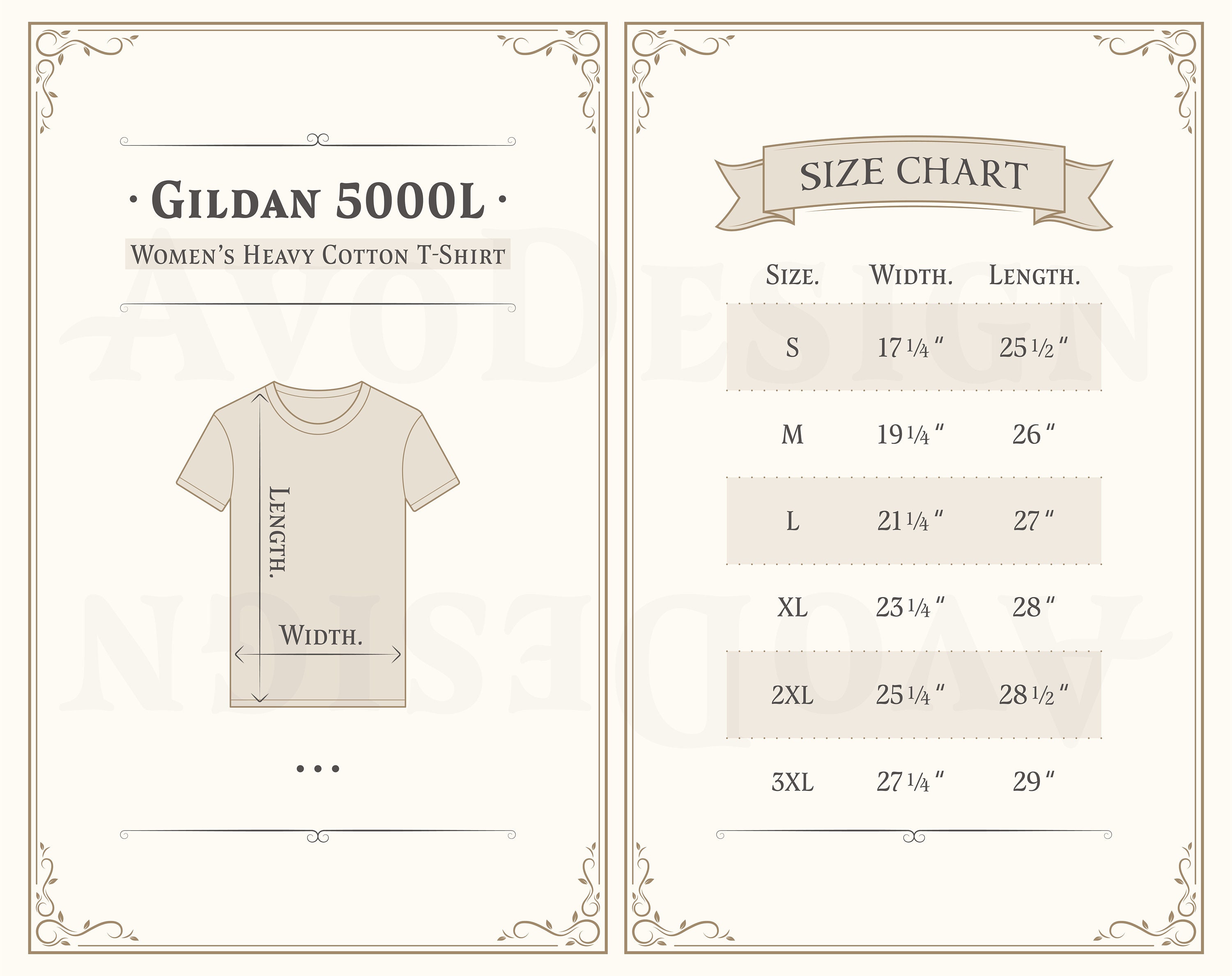 Gildan 5000L Shirt Size Chart, Women's Heavy Cotton T-shirt Size Guide ...