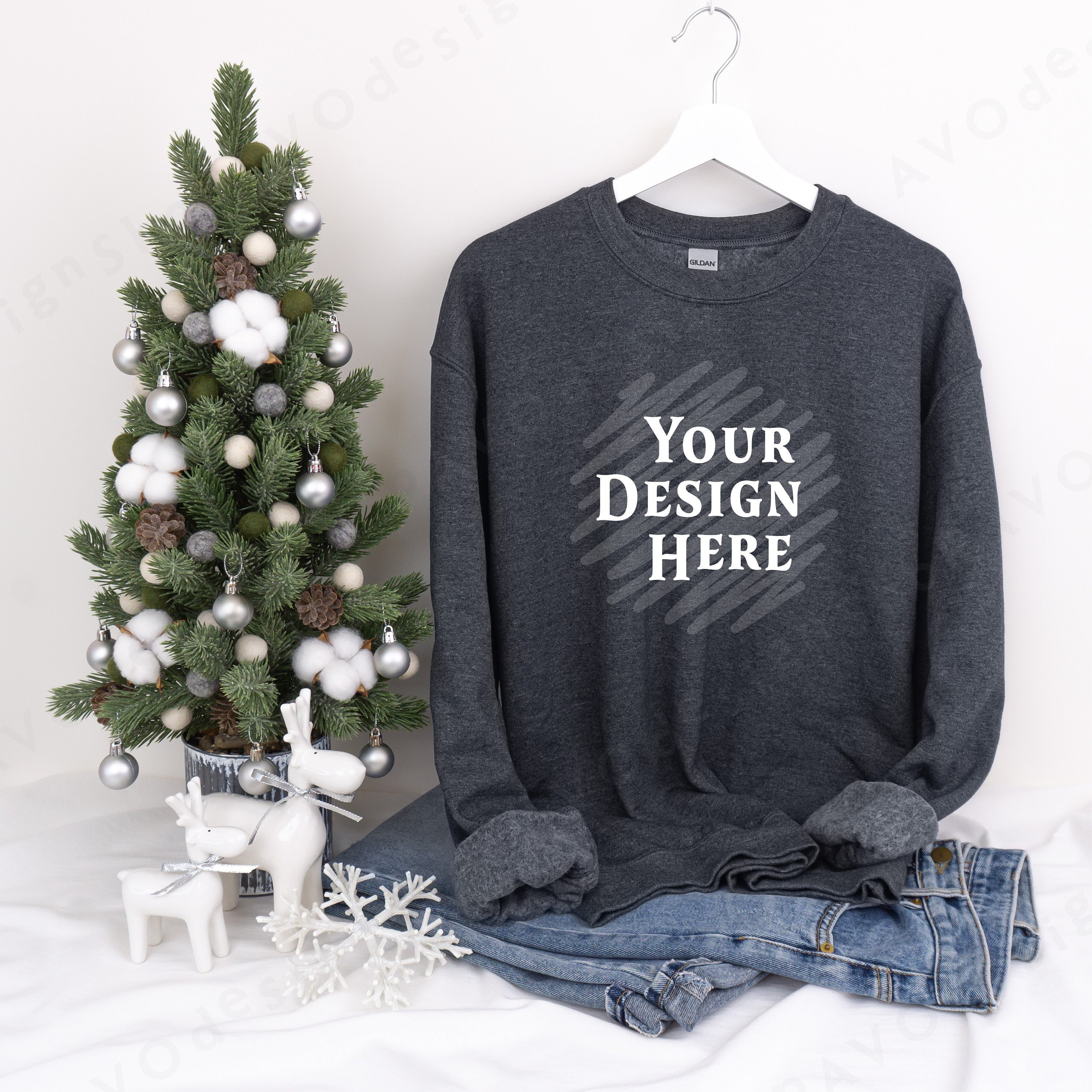 Gildan 18000 Dark Heather Winter Mockup for Christmas, Dark Heather ...