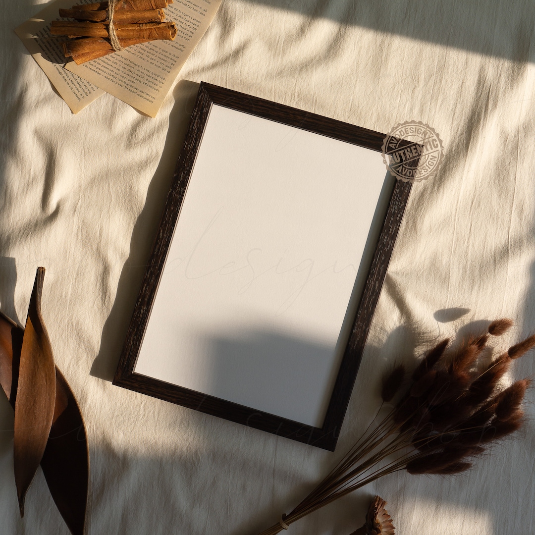 A4 Wood Frame Mockup, A4 Ratio Mockup, Wooden Frame Template, Dark Wood ...