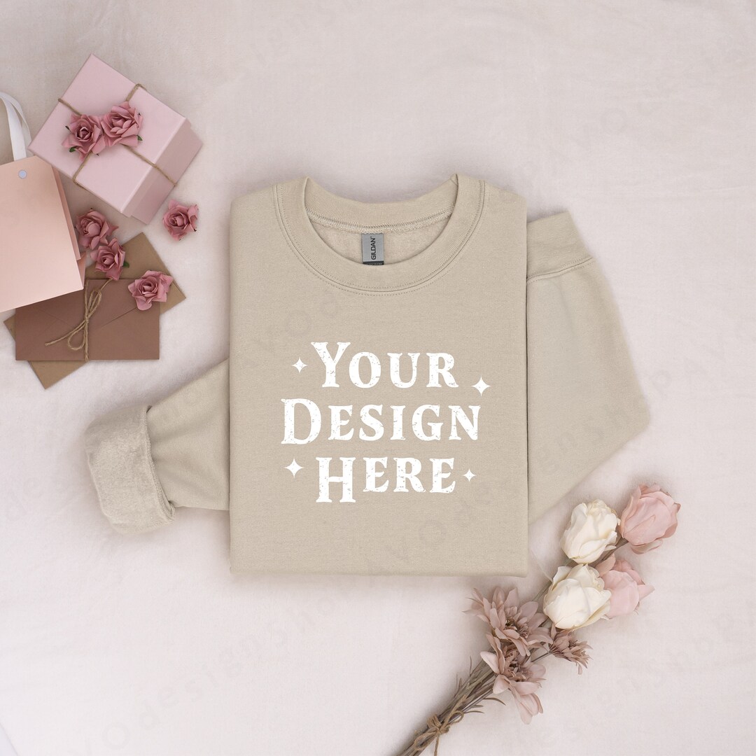 Gildan 18000 Sand Valentine's Day Mockup, Sand Adult Crewneck ...