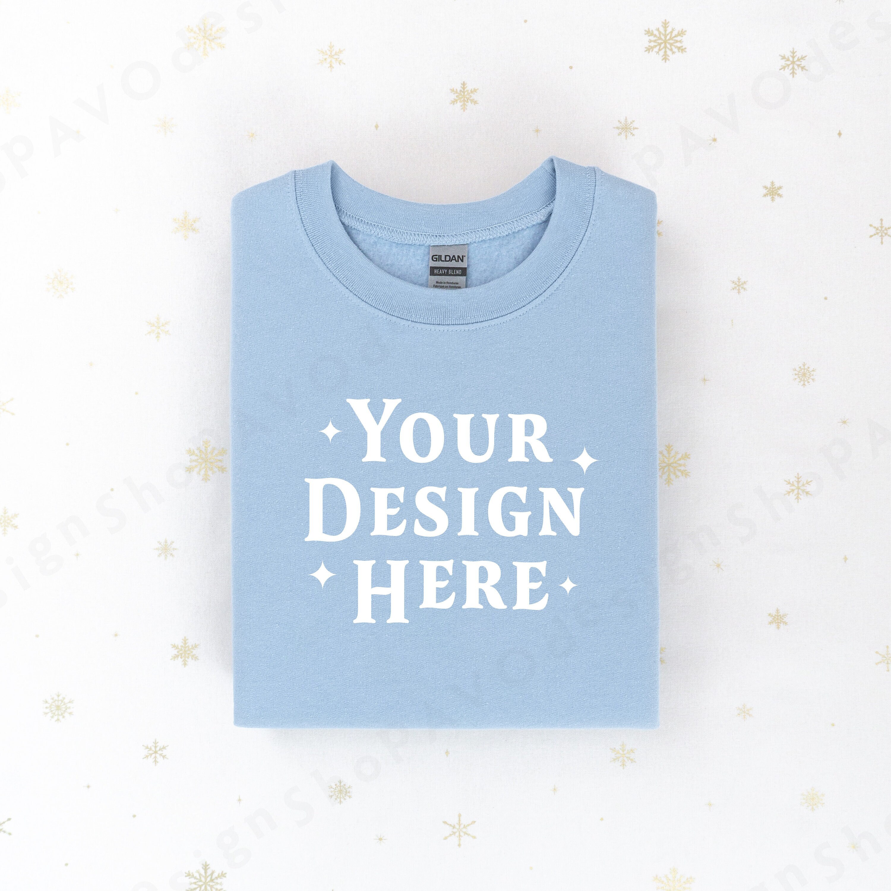 Gildan 18000 Light Blue Winter Mockup With Snowflake, Light Blue ...