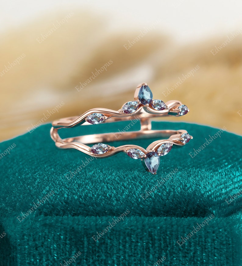 Double Wedding Band Rose Gold, Enhancer Guard Stacking Ring, Pear ...