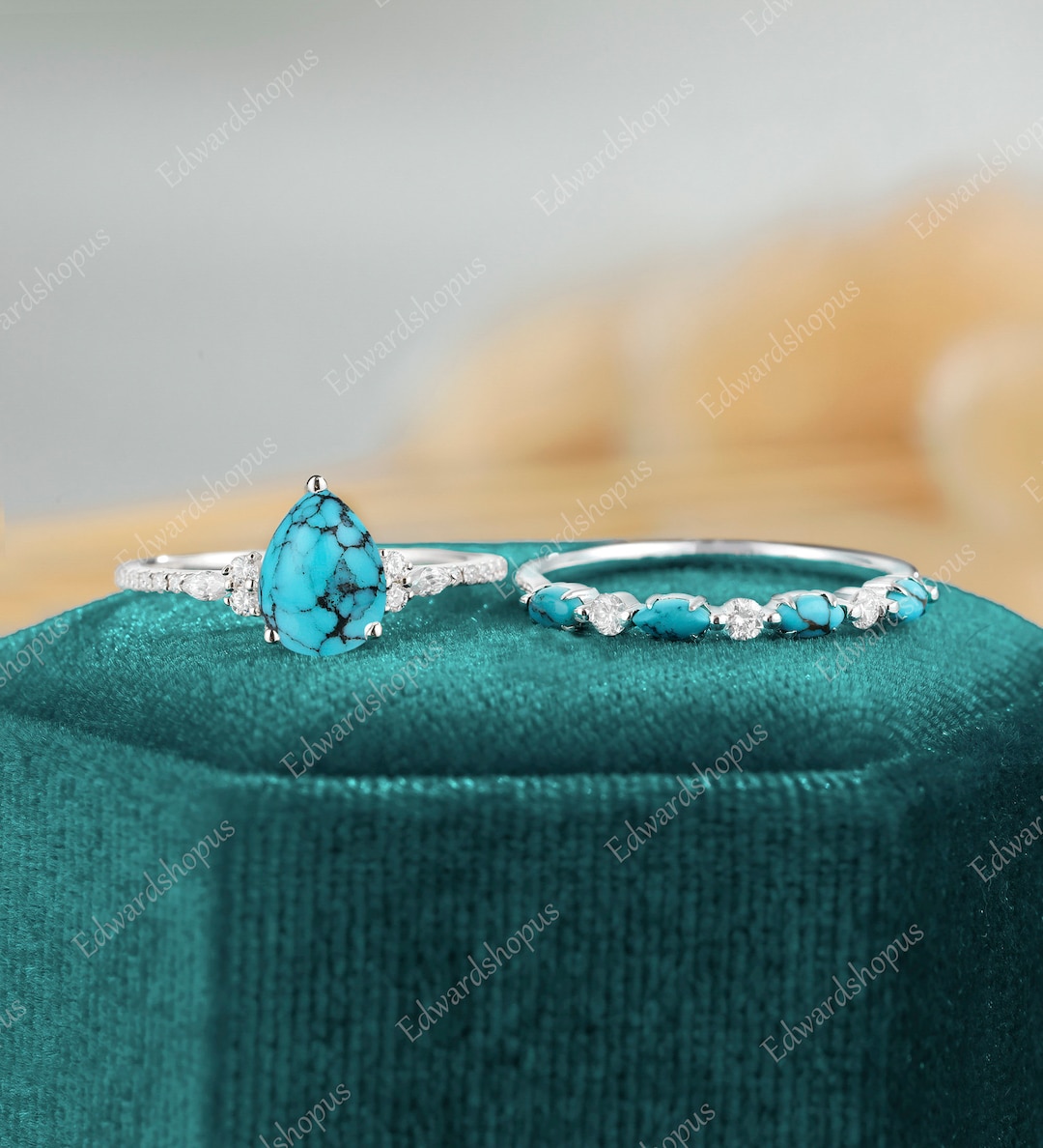 Pear Shaped Turquoise Engagement Ring Set Marquise Cut Moissantie ...