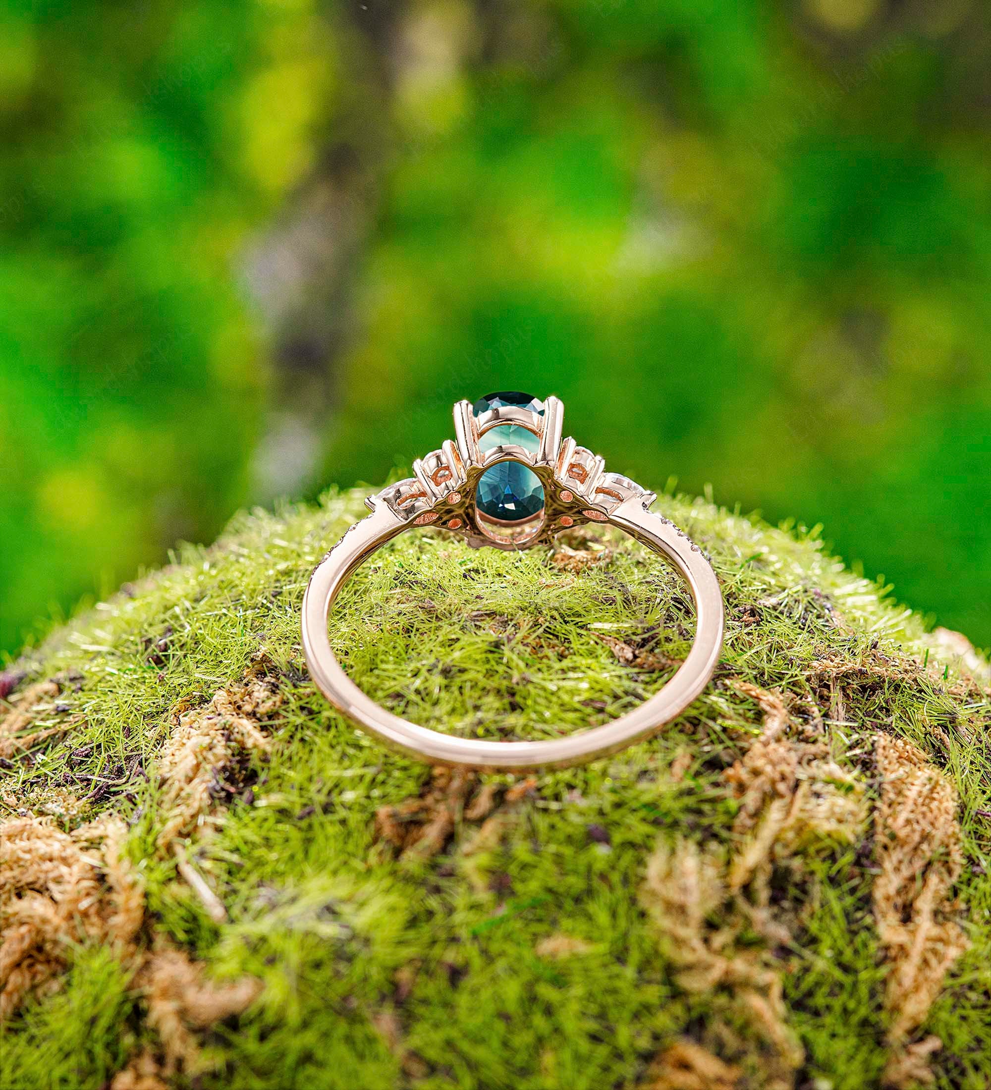 Blue Green Sapphire Engagement Ring Unique Engagement Ring Vintage ...