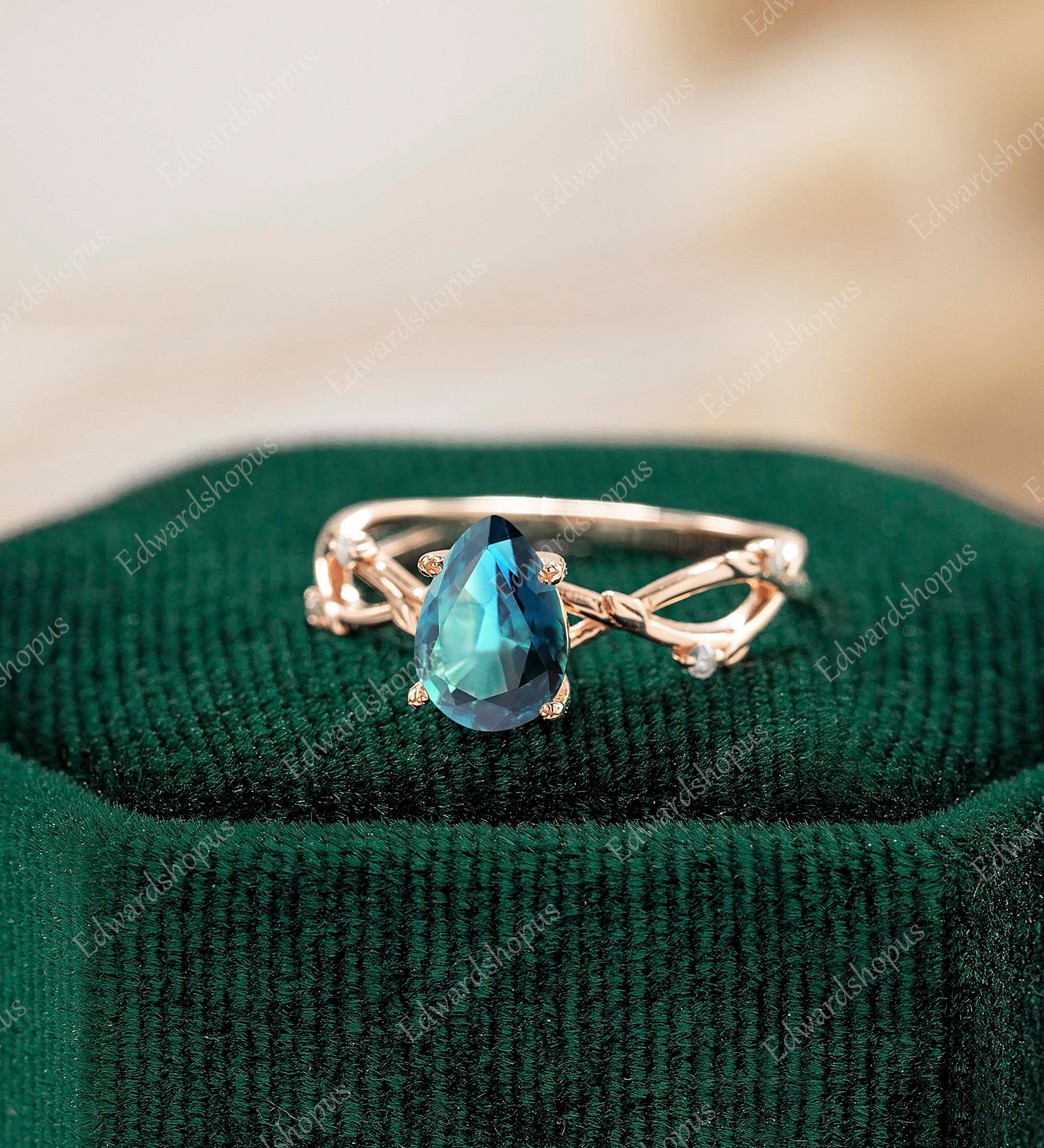 Blue Green Sapphire Engagement Ring Vintage Engagement Ring Unique ...