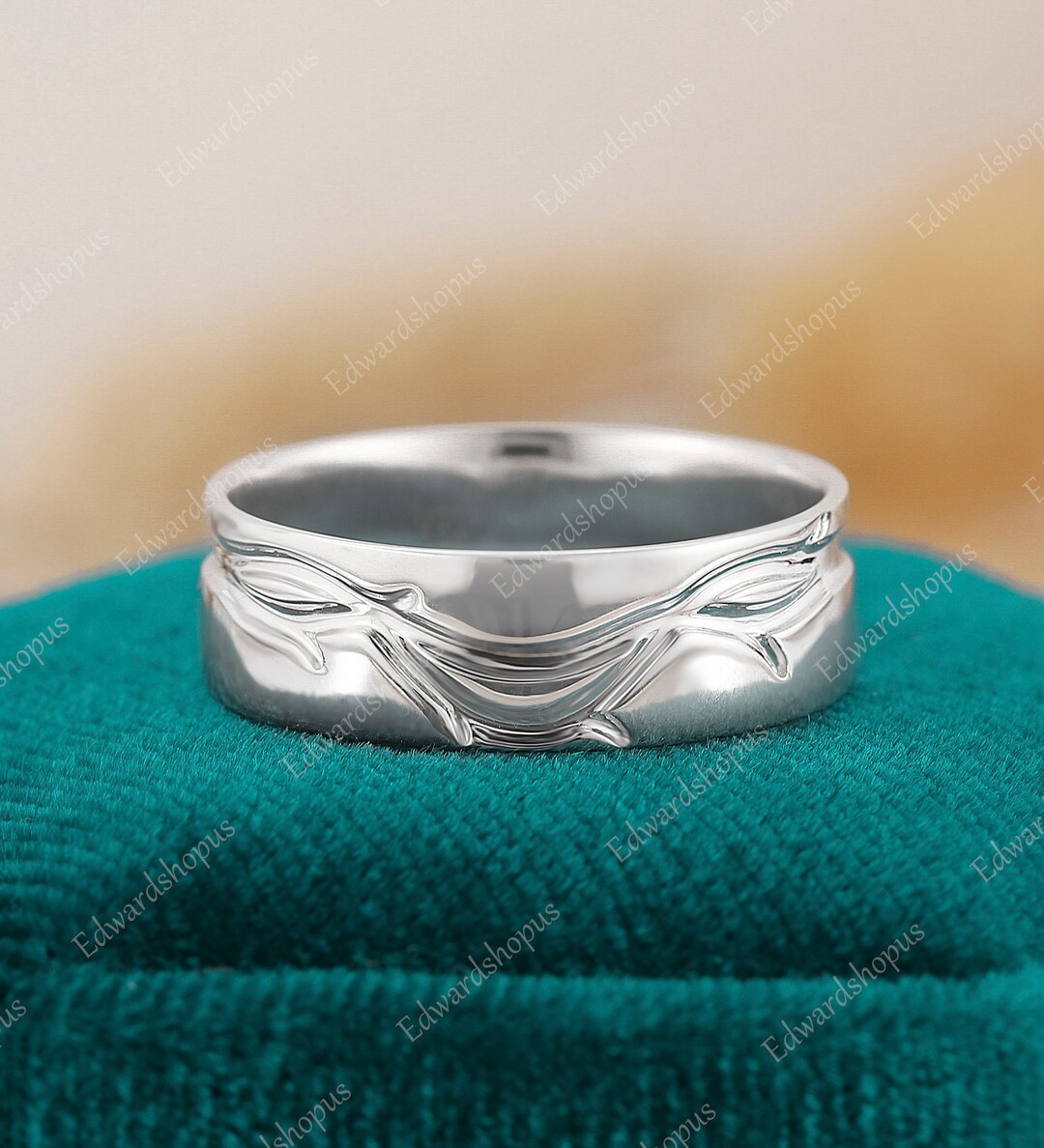 Men's Wedding Band Vintage Comfort Wedding Band White Gold Wedding Band ...