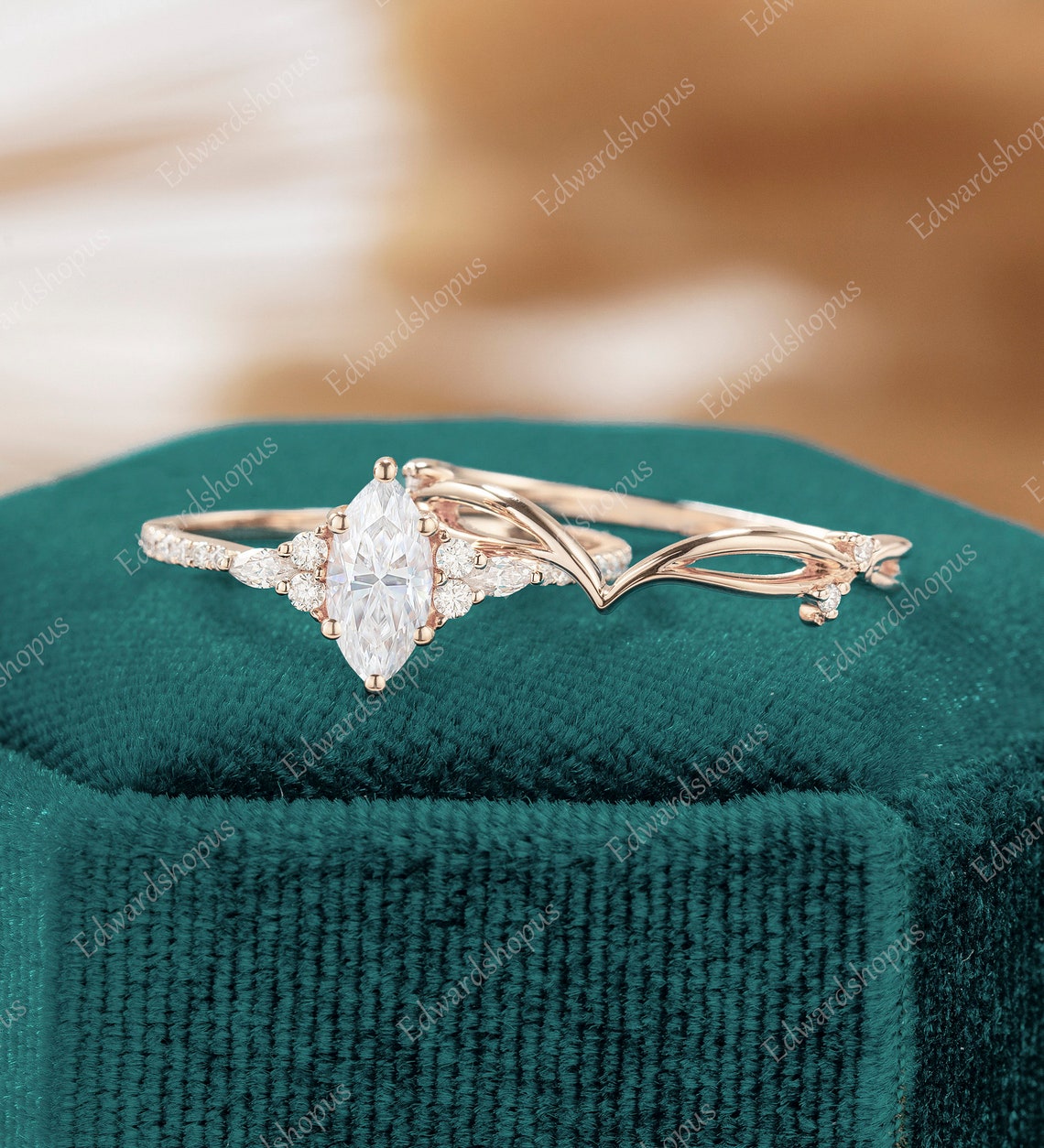 Vintage Moissanite Engagement Ring Set Marquise Cut Vintage | Etsy