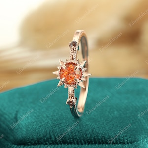 Unique Sunstone Engagement Ring Vintage Sun Ring Rose Gold Engagement ...