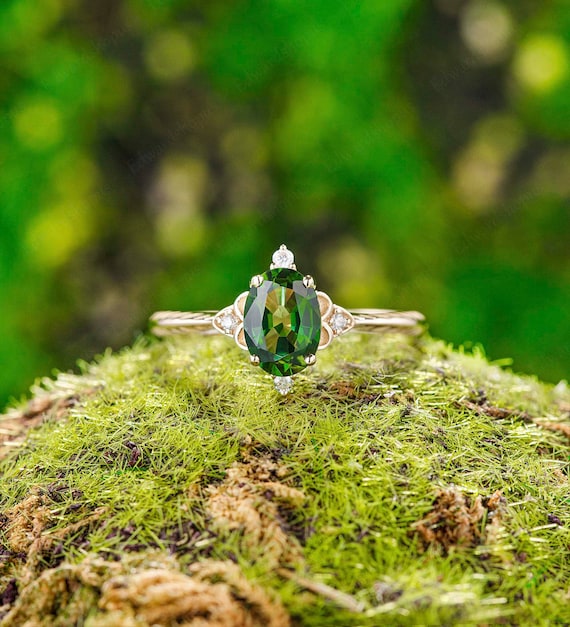 Blue Green Sapphire Engagement Ring Vintage Engagement Ring | Etsy