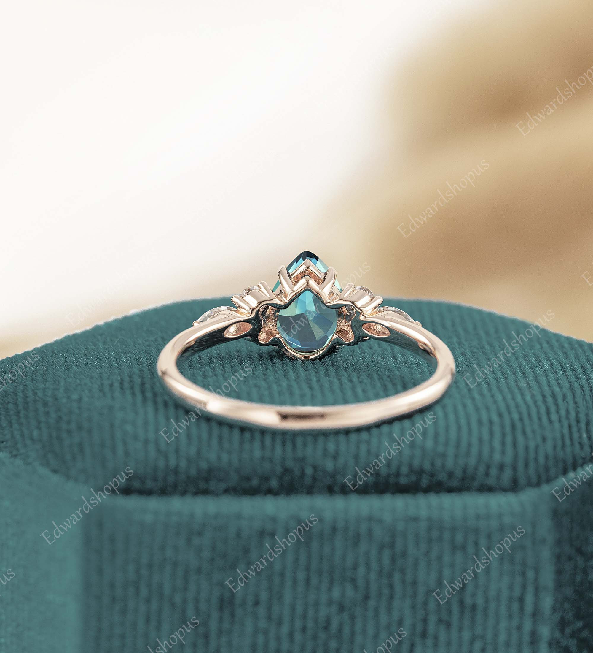 Blue Green Sapphire Engagement Ring Vintage Engagement Ring Unique Pear ...
