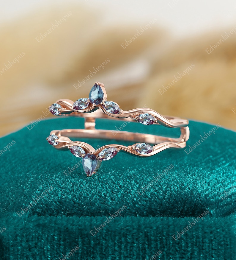 Double Wedding Band Rose Gold, Enhancer Guard Stacking Ring, Pear ...