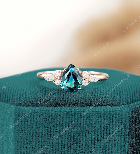 Blue Green Sapphire Engagement Ring Vintage Engagement Ring | Etsy