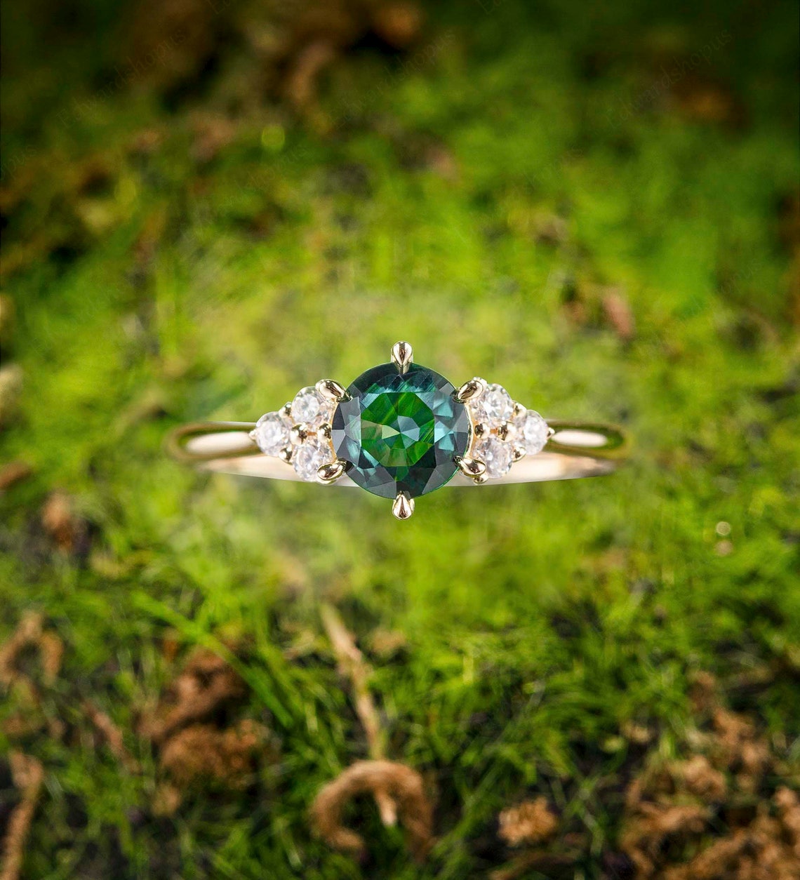 Blue green sapphire engagement ring vintage women Cluster | Etsy