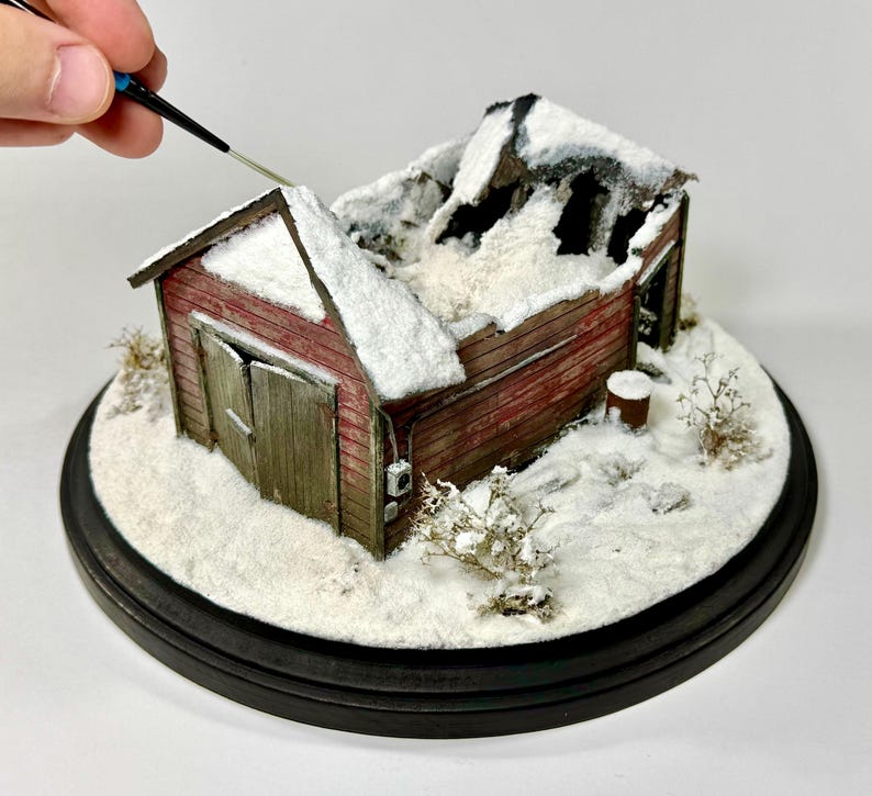 Snowy Collapsing Red Shed Diorama - Etsy