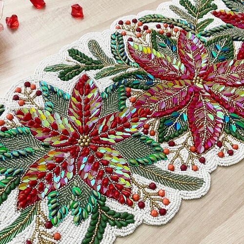 Table Runner Handmade Beaded Spring Runner Floral - Etsy