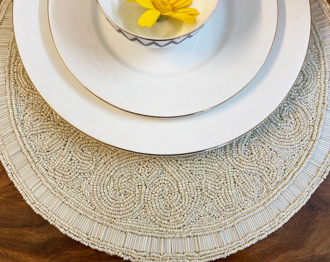 Pearl White Beaded Placemat, Luxury Placemat, Table Mat, Charger Plate ...
