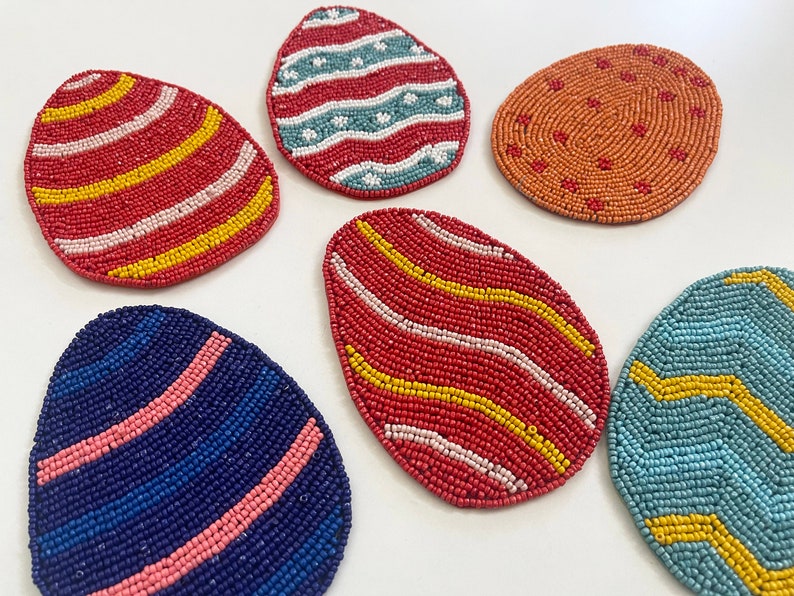 Set of 6 Easter Eggs Coasters Beaded Egg Design Coaster | Etsy