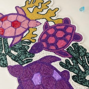 Handmade Bead Table Runner, Coastal, Ocean, Sea Turtle and Coral ...