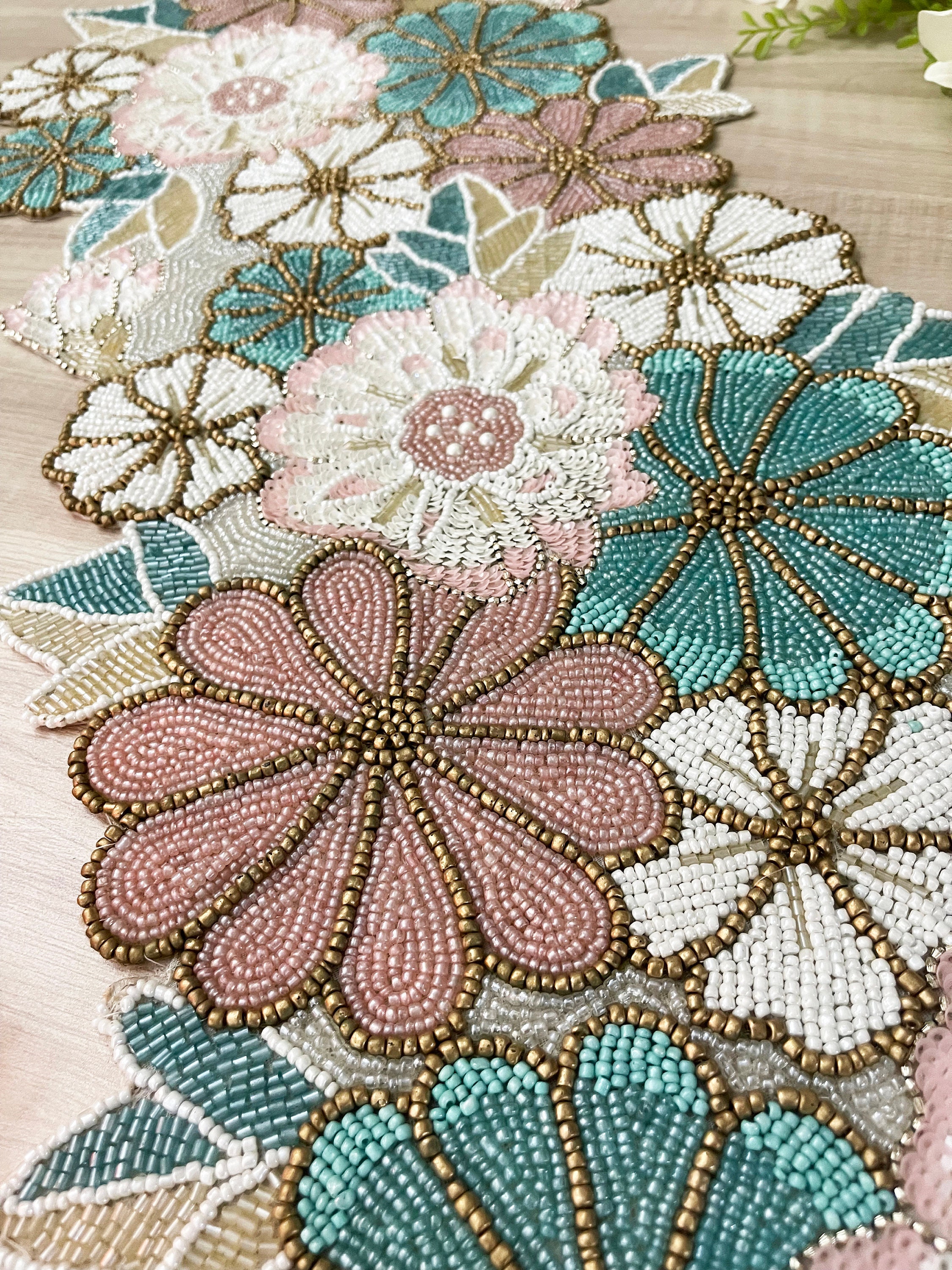 Handmade Table Runner Floral Spring Beaded Table Runner - Etsy