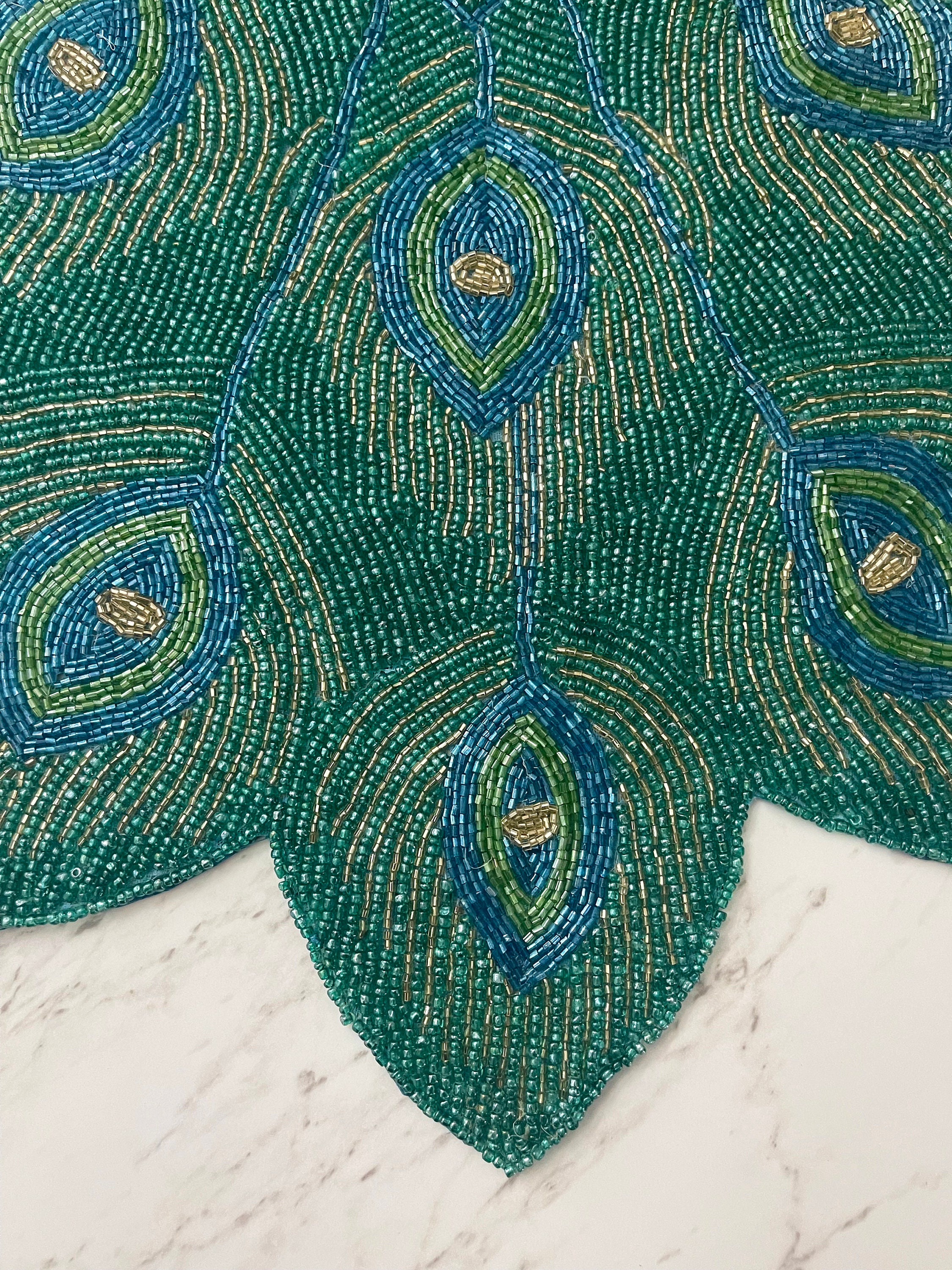 Handmade Bead Table Runner, Peacock Design Beaded Runner 13x36 Inch - Etsy