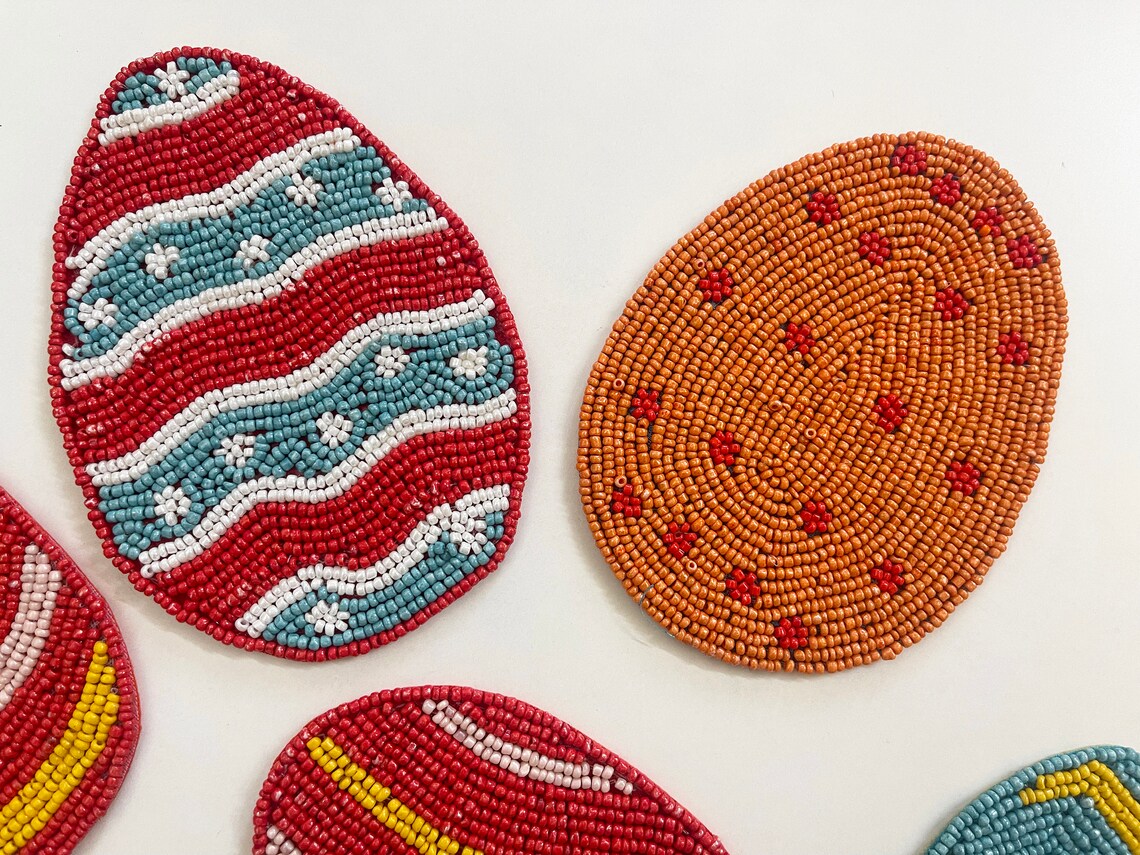 Set of 6 Easter Eggs Coasters Beaded Egg Design Coaster | Etsy