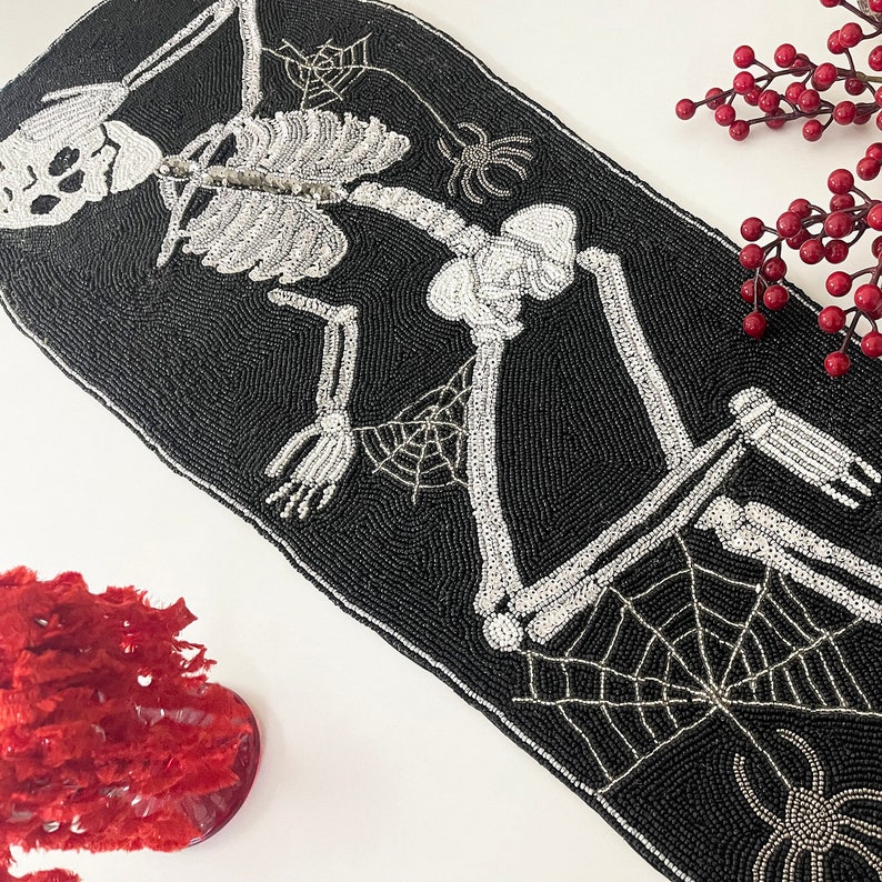 Handmade Bead Table Runner Halloween Skull Fall Runner - Etsy