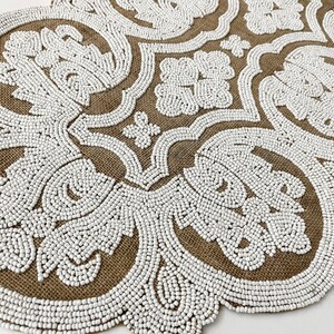 Handmade Beaded Table Runner, Pearl Bead on Burlap, Multicolor ...