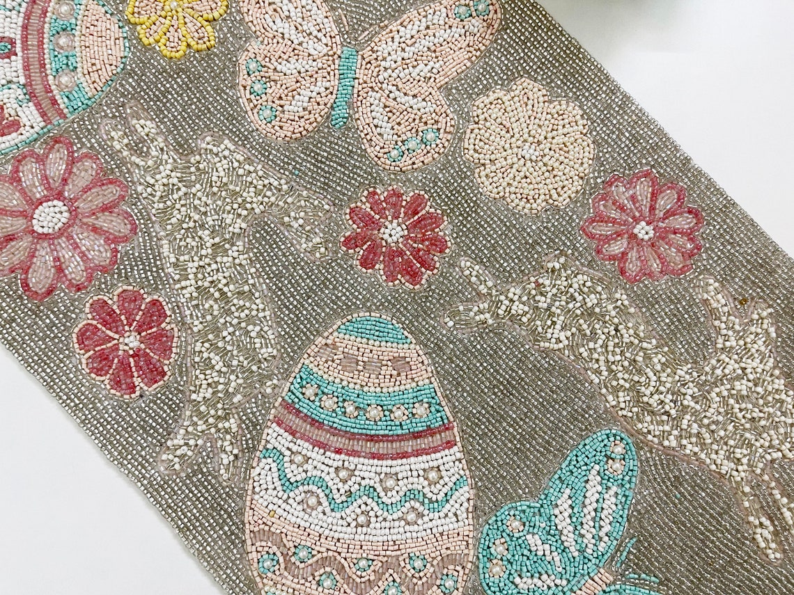 Easter Bunny and Easter Egg Beaded Table Runner Multicolour - Etsy