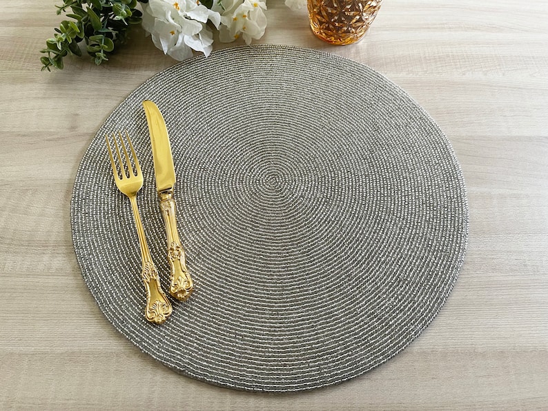 Set of 6 Handmade Beaded Placemat Beaded Table Mat Silver - Etsy