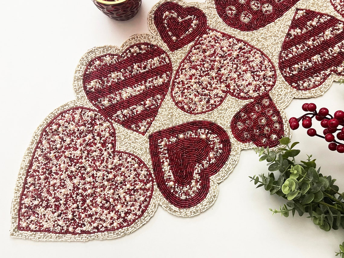 Valentine's Day Table Runner Luxury Beaded Runner Red - Etsy