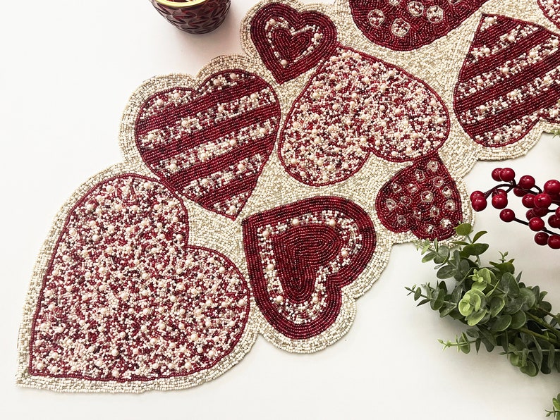 Valentine's Day Table Runner Luxury Beaded Runner Red - Etsy