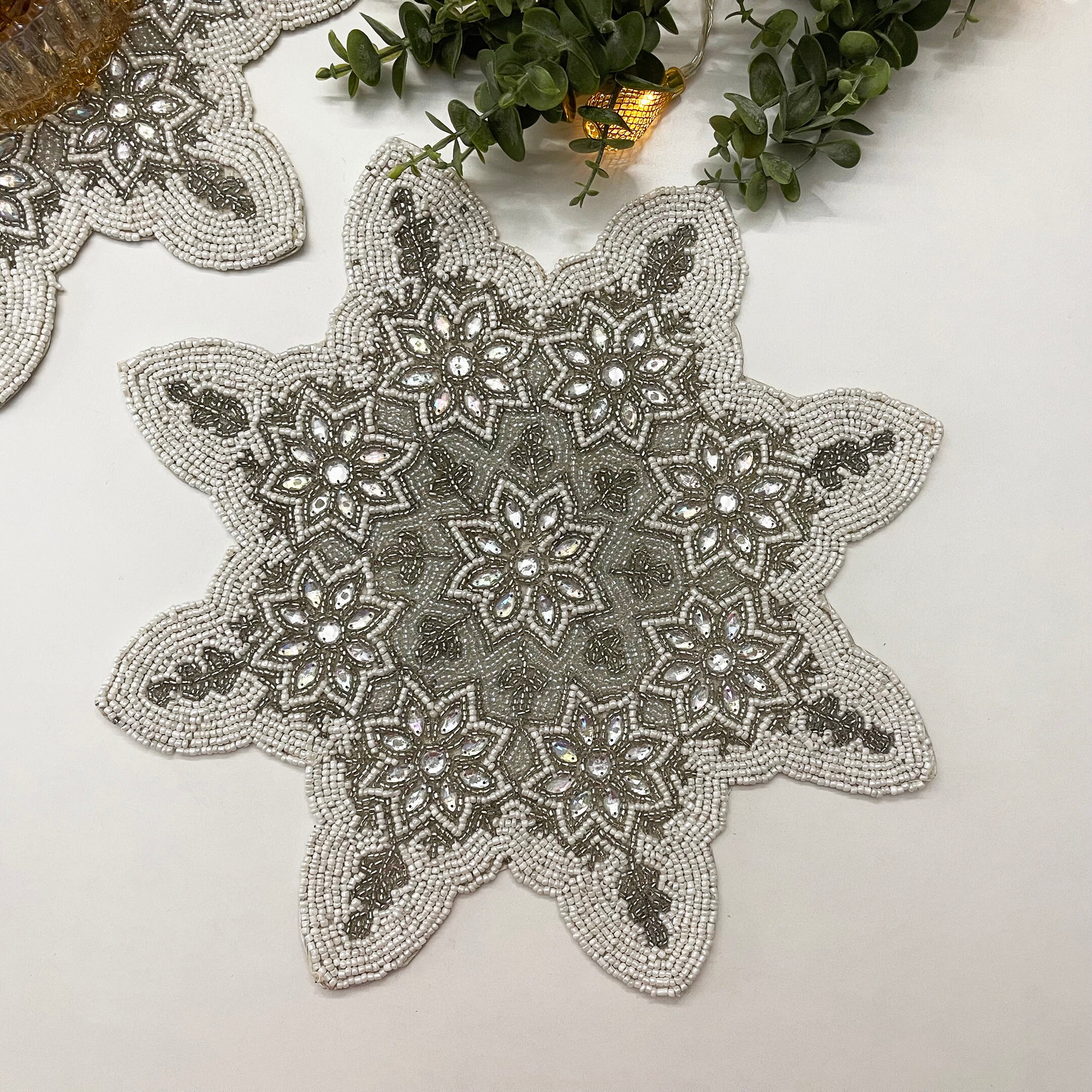 Christmas Snowflakes Placemat, Handmade Beaded, 13.5inch - Etsy