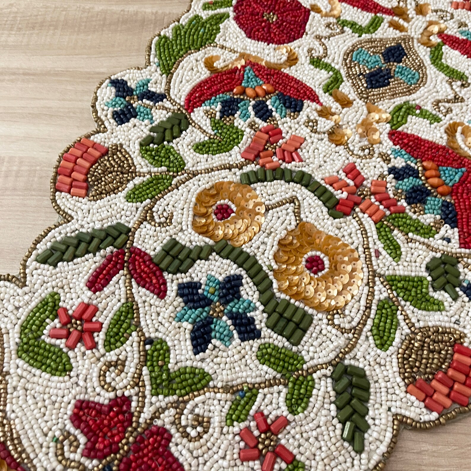Handmade Beaded Floral Table Runner: Multicolour Spring Design (13x36 ...