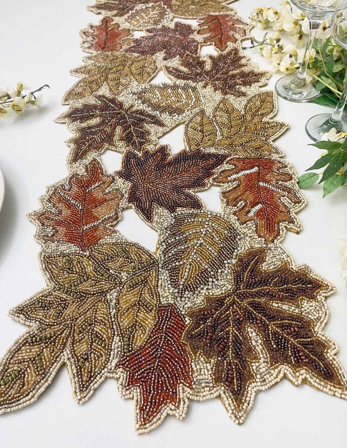 XXL Handmade Table Runner Maple Leaf Bead Runner 13x70inch - Etsy