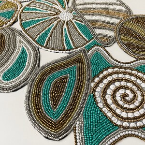 Handmade Table Runner, Teal Gold Seashell Beaded Centerpiece, 13x36inch ...