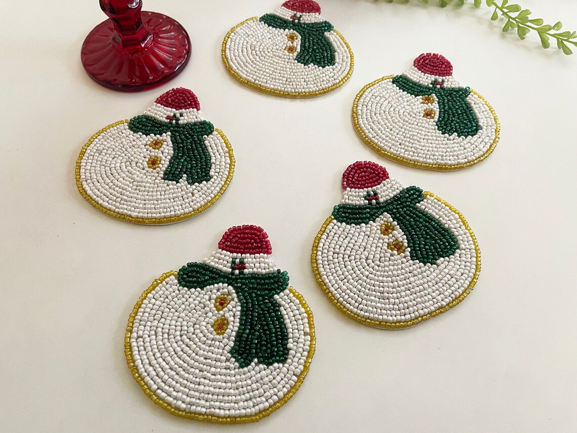 Set of 6 Santa Christmas Coasters Drink Beaded Coasters Gift - Etsy