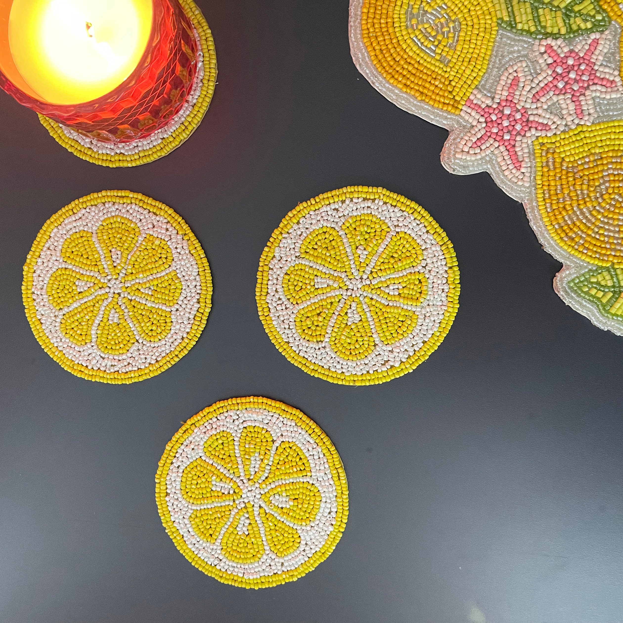 Handmade Table Runner Lemon and Leaves Beaded Runner Floral - Etsy
