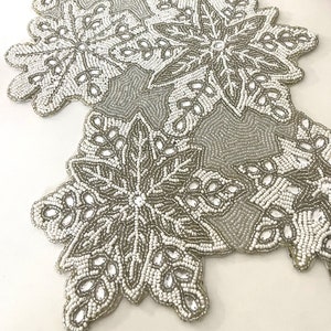 Handmade Bead Table Runner, Christmas Beaded Runner, White Snowflakes ...