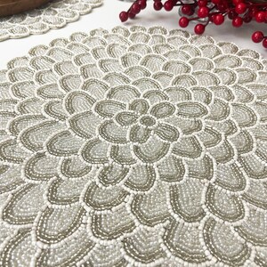 Handmade Beaded Placemat, Table Mats, 14 Inch, Champaign Dinner Mat 1 ...