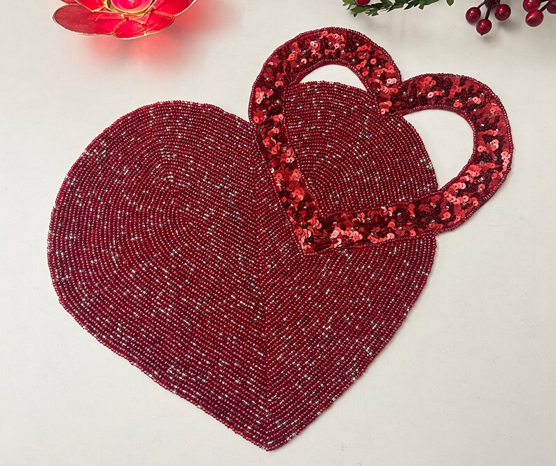 Valentine's Day Table Runner, Luxury Beaded Runner, Red and White ...