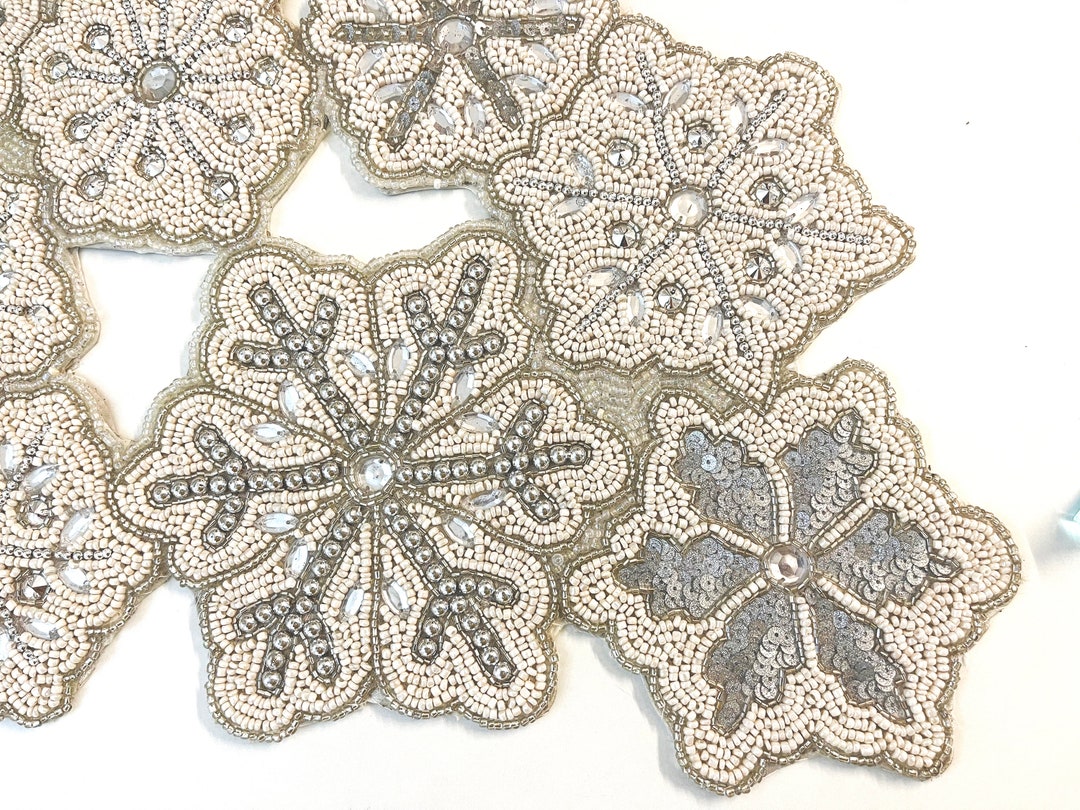 Handmade Bead Table Runner, Christmas Beaded Runner, Snowflakes ...