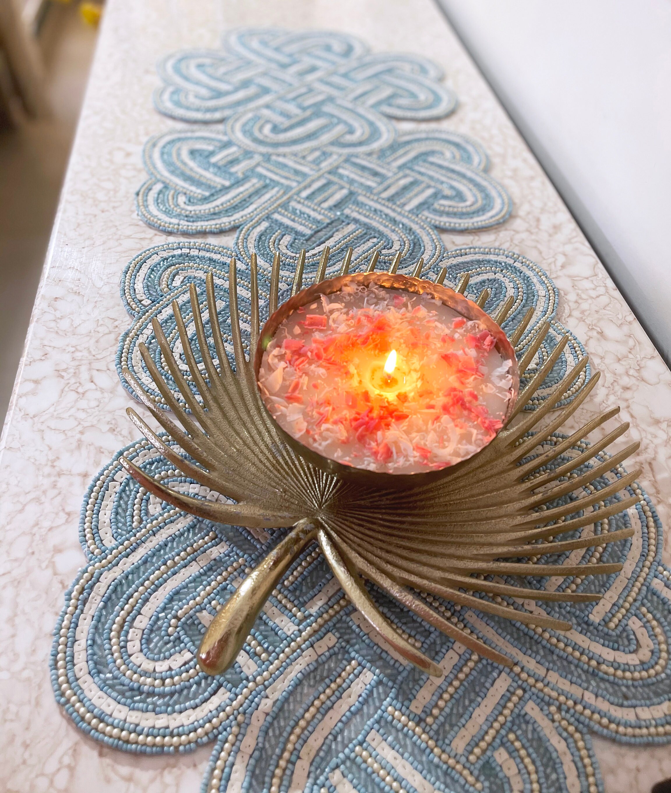 Handmade Aqua Blue Celtic Knot Hand Beaded Table Runner - Etsy