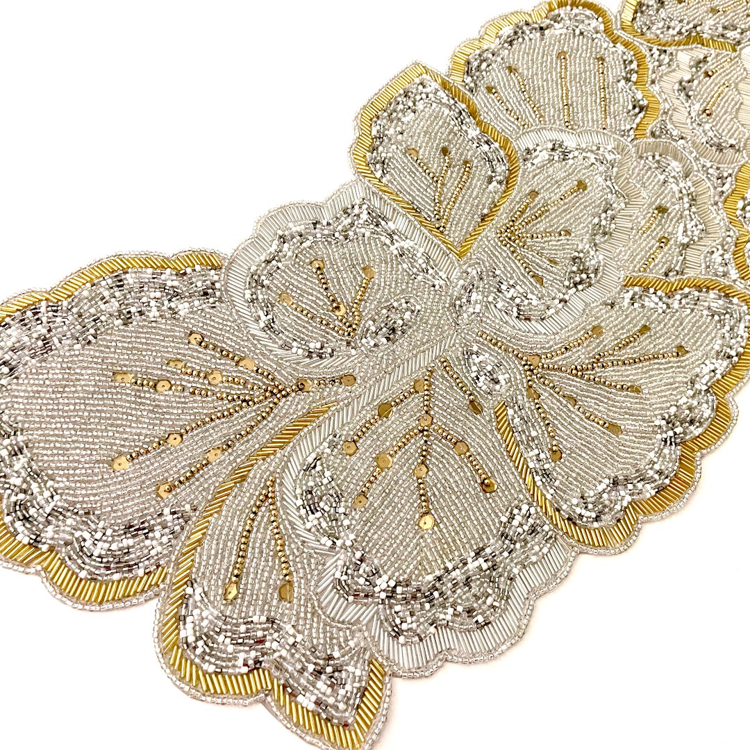 Handmade Bead Table Runner, Beaded Runner, Butterfly, Silver and Gold ...