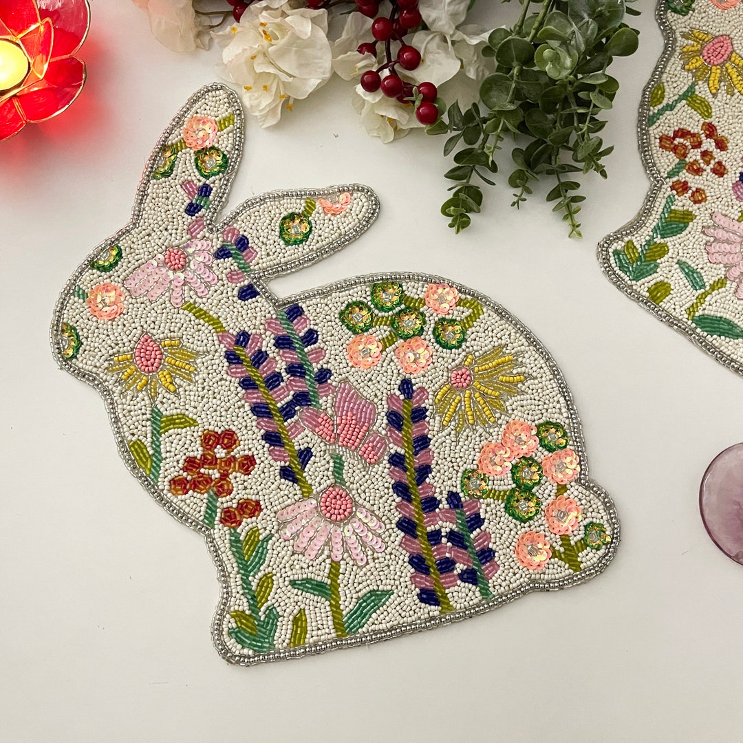Set of 6, Easter Rabbit Placemats, Handmade Beaded, 14inch - Etsy