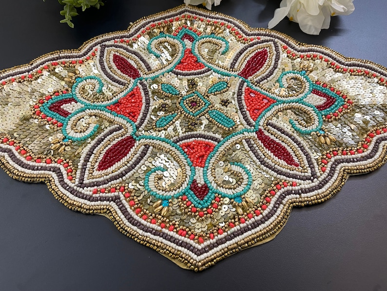 Luxury Handmade Bead Placemat, Living Room Table Decoration, Bead and ...