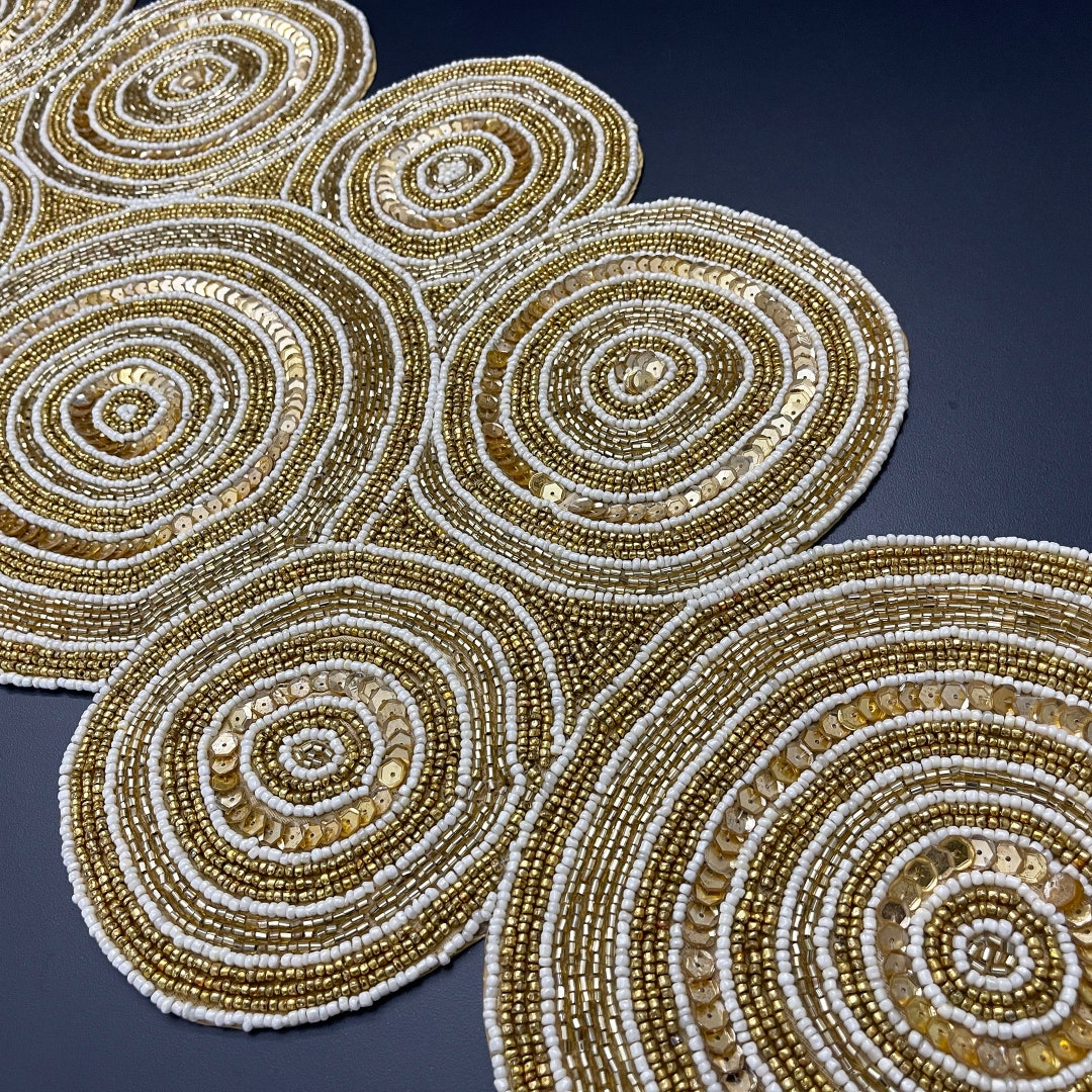 Handmade Table Runner, Beaded Table Runner, Gold Bead and Sequin Runner ...