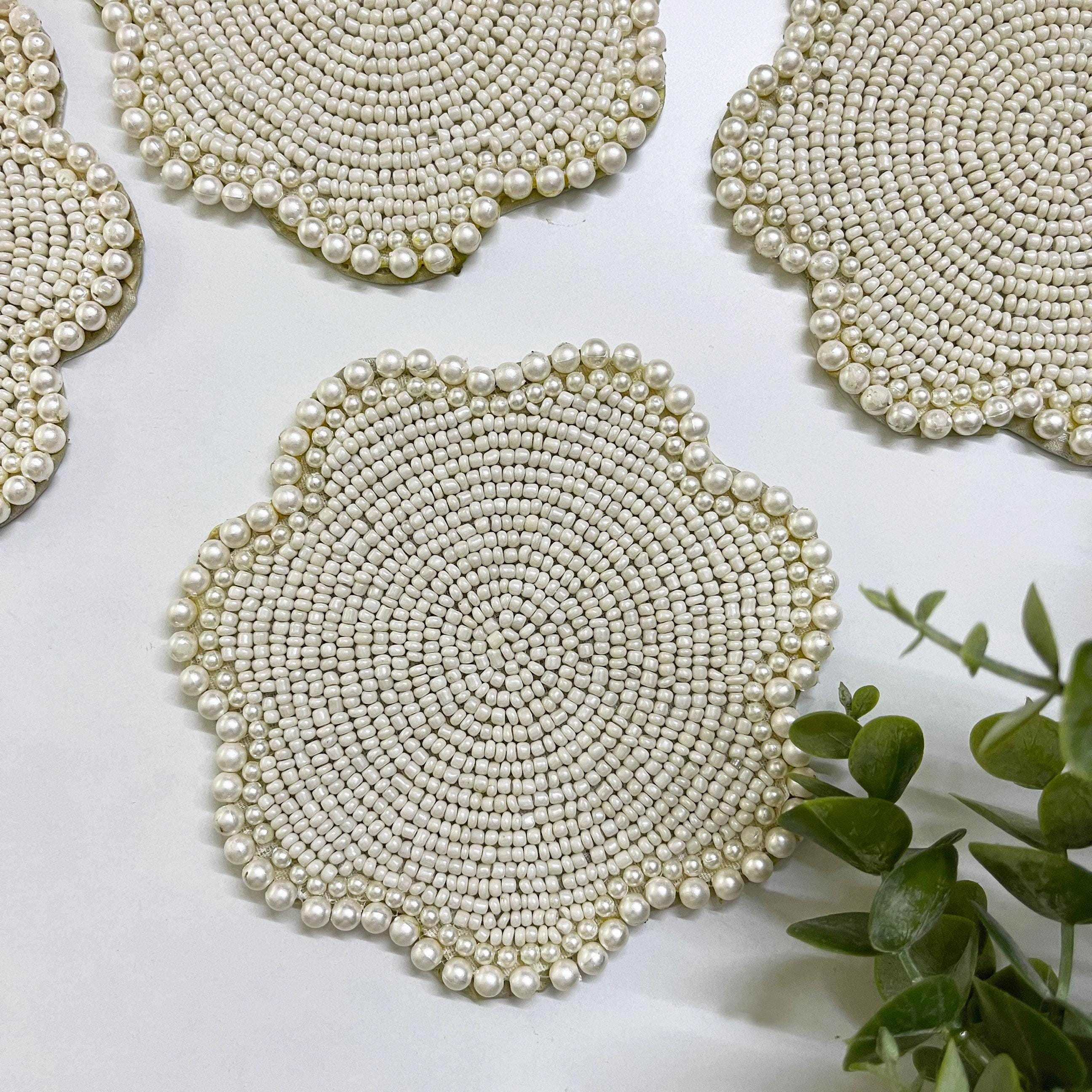 Handmade Beaded Coasters - Scalloped Light Cream Drink Coasters, Set of ...
