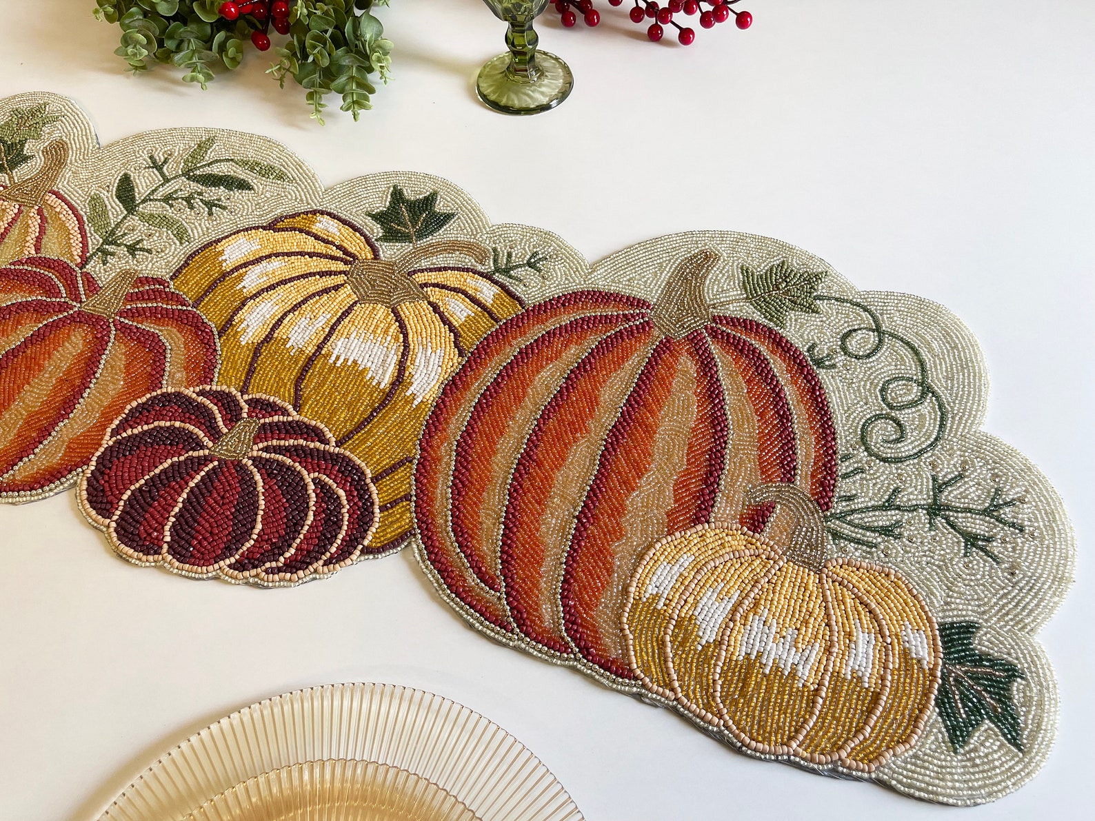 Handmade Bead Table Runner Fall Runner Pumpkin Halloween - Etsy