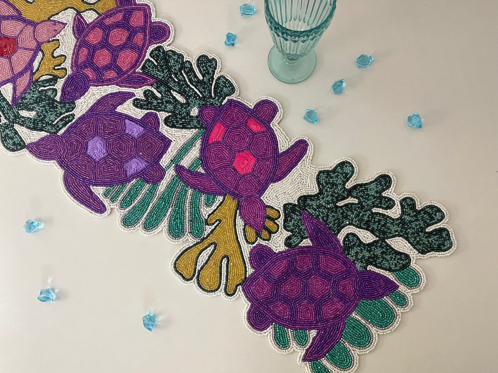 Handmade Bead Table Runner Coastal Ocean Sea Turtle and - Etsy