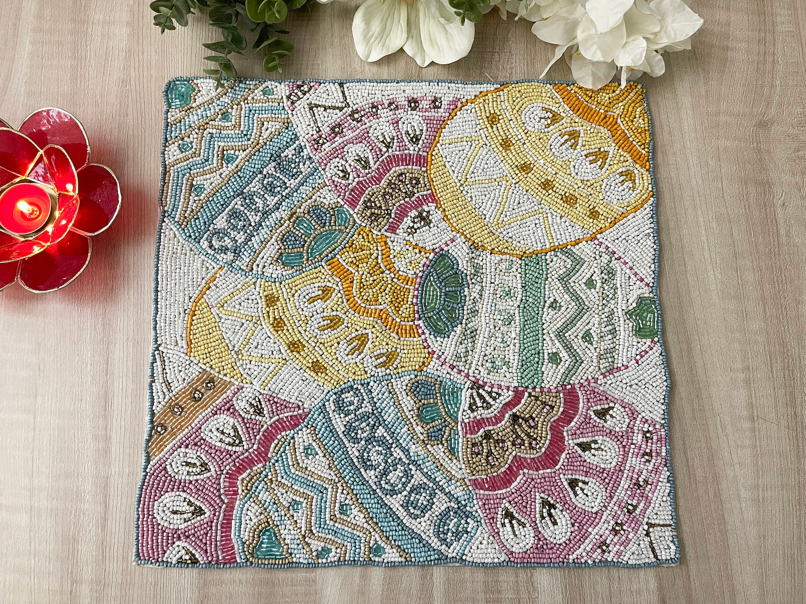 Easter Egg Beaded Placemat , Multicolour 14.5x14.5inch - Etsy